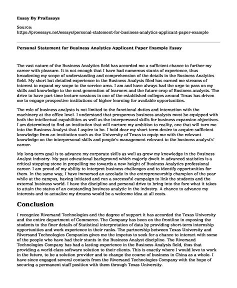 📌 Personal Statement For Business Analytics Applicant Paper Example