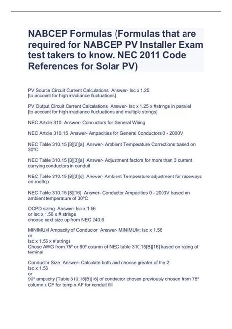 NABCEP Formulas Formulas That Are Required For NABCEP PV Installer Exam Test Takers To Know