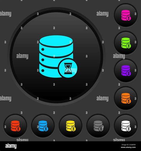 Database Working Dark Push Buttons With Vivid Color Icons On Dark Grey