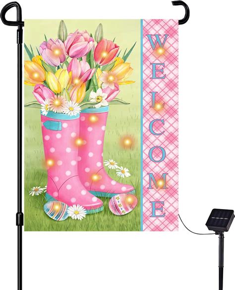 Spring Garden Flag8 Lighting Modes Solar Led Hello Spring