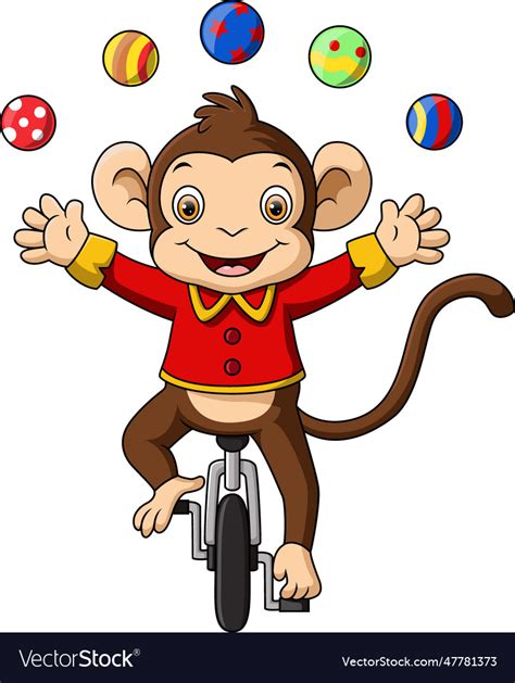 Cute Circus Monkey With Riding One Wheel Bike Vector Image
