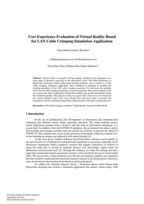 Pdf User Experience Evaluation Of Virtual Reality Based For Lan Cable Crimping Simulation