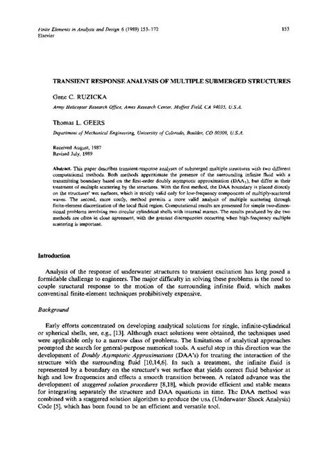Pdf Transient Response Analysis Of Multiple Submerged Structures