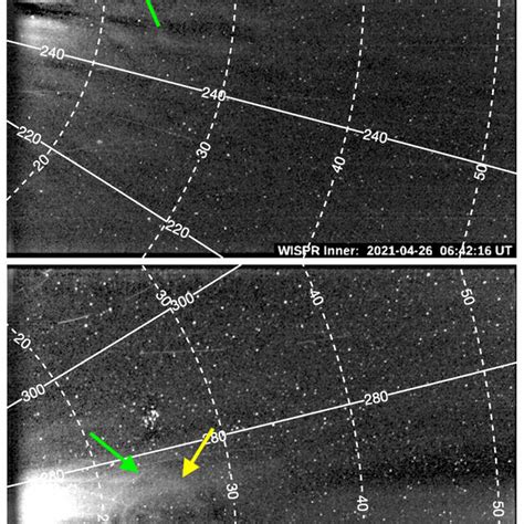 Two Examples Of Large Scale Density Structures Observed By Wispr I On