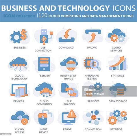 클라우드 기술 프로그래밍 데이터 관리 인터넷 연결 소셜 네트워크 컴퓨팅 정보 120 개의 파란색 기술 아이콘이 설정되었습니다
