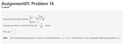 solved assignment01 problem 14 1 point solve the initial