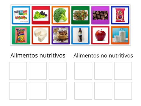 Agrupamos Alimentos Nutritivos Y No Nutritivos Ordenar Por Grupo