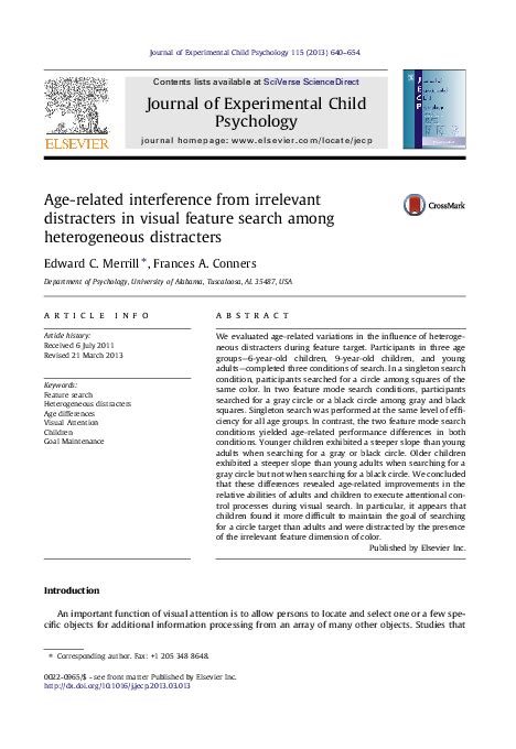 Pdf Age Related Interference From Irrelevant Distracters In Visual Feature Search Among