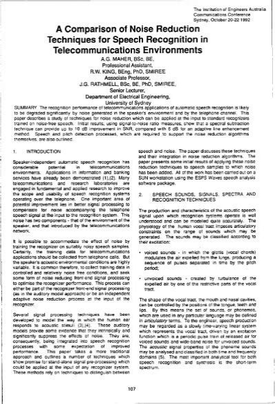 A Comparison Of Noise Reduction Techniques For Speech