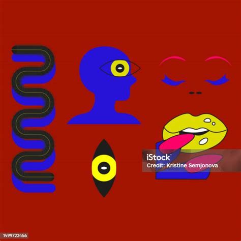 추상적인 모양 특이한 기호의 집합입니다 인간의 눈 입술 손톱을 포함합니다 사이키델릭 컬렉션 벡터 일러스트레이션 가리기에 대한 스톡 벡터 아트 및 기타 이미지 Istock