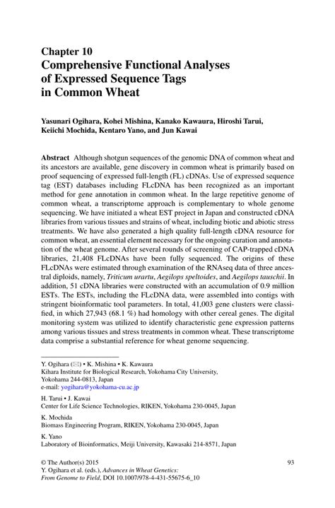 Pdf Comprehensive Functional Analyses Of Expressed Sequence Tags In Common Wheat