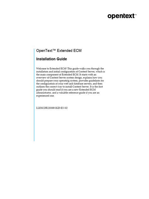 Opentext Extended Ecm Ce 22 3 Installation Guide English Llescor220300 Igd En 02 Pdf Web