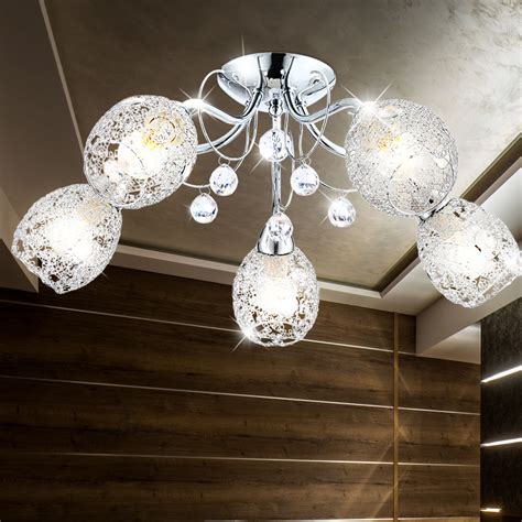 Ceiling Light Chrome Crystal Light Spot Light Ceiling Lamp Crystals 5 Bulbs Chrome Mesh 5x E14