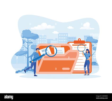 Workers Searching File Employee Uses Magnifying Glass Files Search Flat Vector Modern