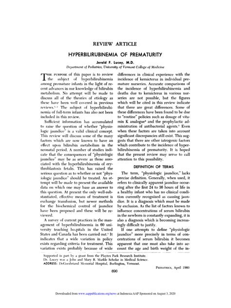 Aap Hyperbilirubinemia In Preterm Infant Pdf Medical Specialties Clinical Medicine
