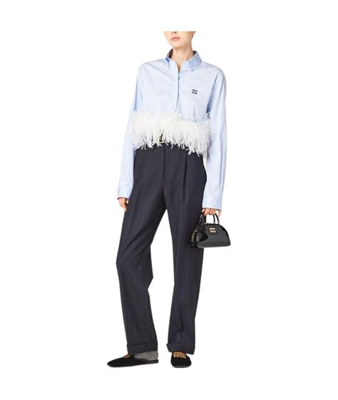 Miu Miu Голубая хлопковая рубашка для женщин купить в интернет магазине с доставкой