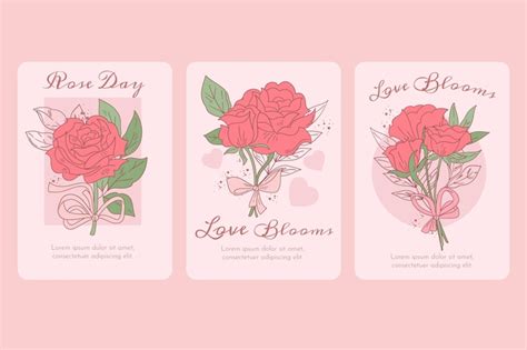손으로 그린 장미의 날 인사말 카드 컬렉션 무료 벡터