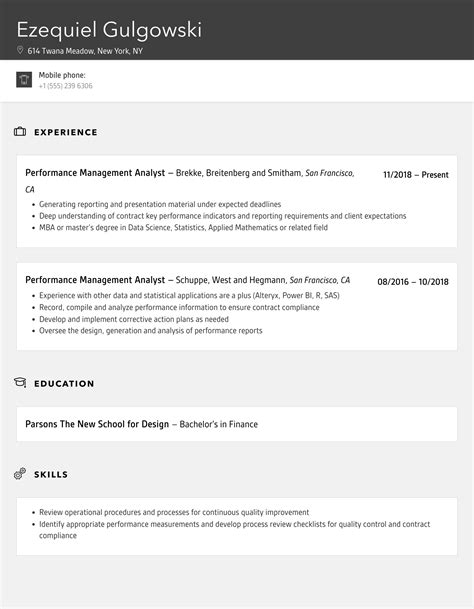 Performance Management Analyst Resume Samples Velvet Jobs