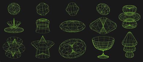 Premium Vector Geometry Wireframe Shapes And Grids In Neon Green Color 3d Abstract Shapes 00s