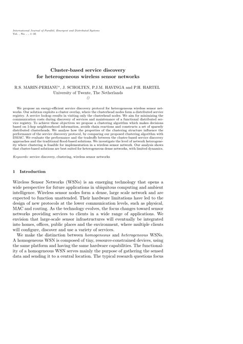 Pdf Cluster Based Service Discovery For Heterogeneous Wireless Sensor