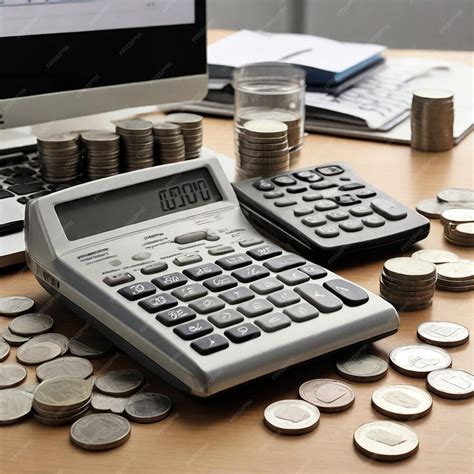 Realistic Image Of An Investment Calculator With Stacked Silver Coins
