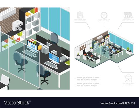 Isometric Office Workspace Concept Royalty Free Vector Image