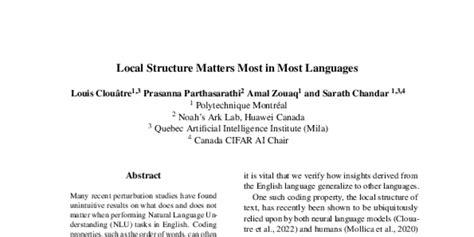 Local Structure Matters Most In Most Languages Acl Anthology