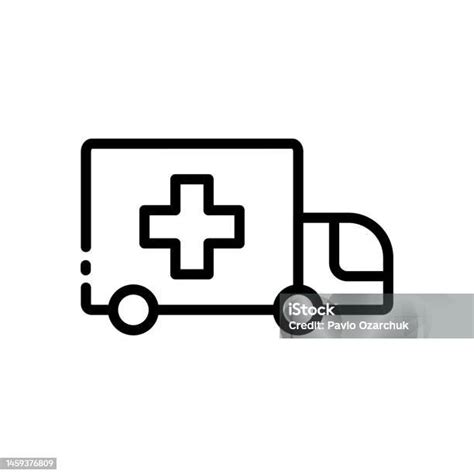 구급차 라인 아이콘입니다 질병 온도계 자동차 면역 의사 환자 처방 치료 권장 사항 조언 건강 개념입니다 흰색 배경에 벡터 검은 선 아이콘 0명에 대한 스톡 벡터 아트 및