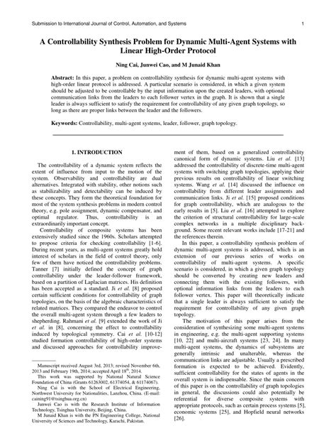 Pdf A Controllability Synthesis Problem For Dynamic Multi Agent