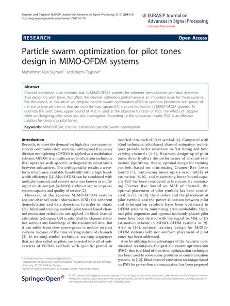 Pdf Particle Swarm Optimization For Pilot Tones Design In Mimo Ofdm Systems