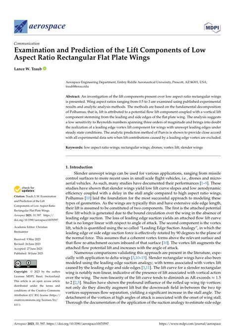 Pdf Examination And Prediction Of The Lift Components Of Low Aspect Ratio Rectangular Flat