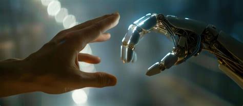 Human And Robotic Hands Connecting In Hightech Lab Aig60 Premium Ai Generated Image
