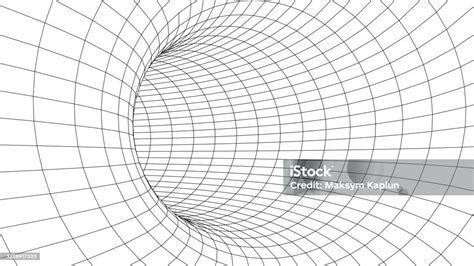미래지향적인 백색 깔때기 와이어프레임 공간 여행 터널 표면 왜곡이 있는 추상적인 파란색 웜홀입니다 벡터 그림입니다 바둑판에 대한 스톡 벡터 아트 및 기타 이미지 Istock