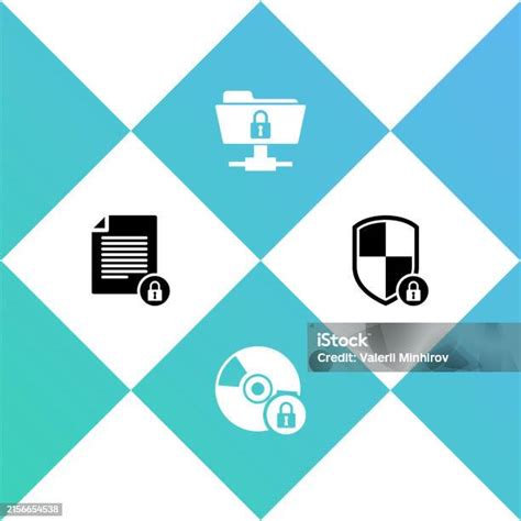 설정 문서 및 잠금 Cd 또는 Dvd 디스크 Ftp 폴더 및 Shield 보안 아이콘 벡터 검은색에 대한 스톡 벡터 아트 및 기타 이미지 Istock