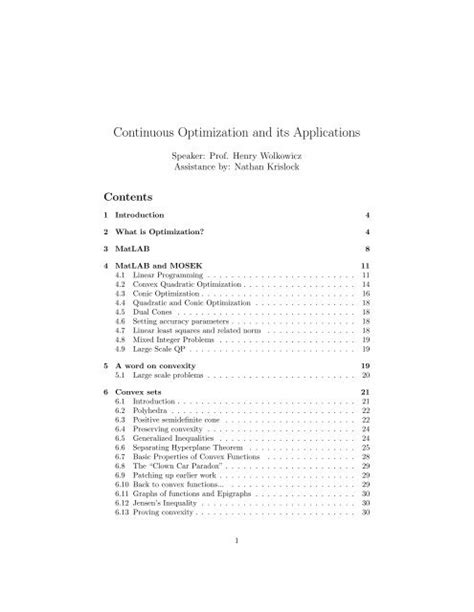 Continuous Optimization And Its Applications