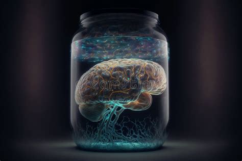 An Artificial Brain With Neural Networks In A Glass Jar Generative A Stock Illustration