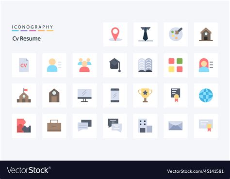 25 Cv Resume Flat Color Icon Pack Royalty Free Vector Image