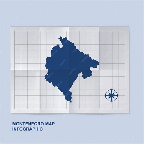 몬테네그로 지도 국가 접힌 격자 종이 프리미엄 벡터