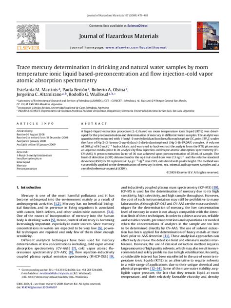 Trace Mercury Determination In Drinking And Natural Water Samples By