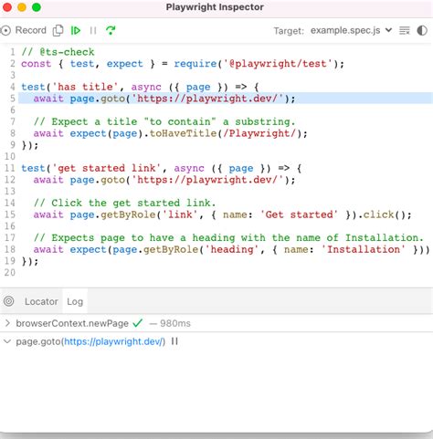 playwright debugging using vs code inspector trace viewer and