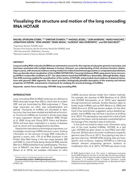 pdf visualizing the structure and motion of the long noncoding rna hotair