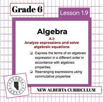 Grade New Alberta Math Editable Lesson ALGEBRA A Algebraic Expressions