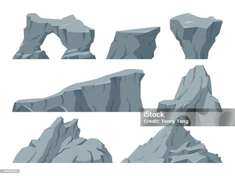 만화 바위 회색 자갈 돌 무거운 산 바위 자갈과 바위 돌은 평평한 벡터 일러스트 레이 션 세트를 쌓습니다 바위 돌 컬렉션 산에 대한 스톡 벡터 아트 및 기타 이미지 Istock