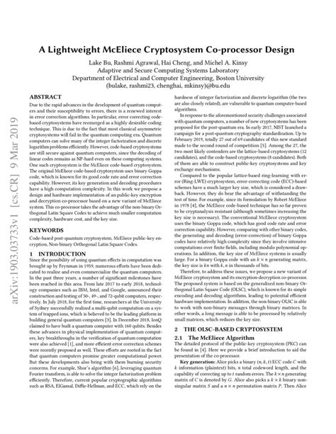 A Lightweight Mceliece Cryptosystem Co Processor Design Deepai