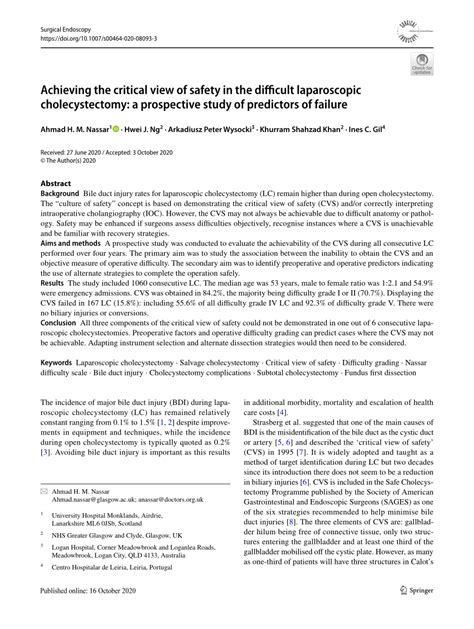 Pdf Achieving The Critical View Of Safety In The Difficult Laparoscopic Cholecystectomy A