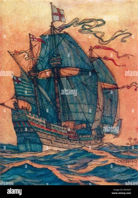 Sir Francis Drakes Ship The Golden Hind From The Book Of Ships
