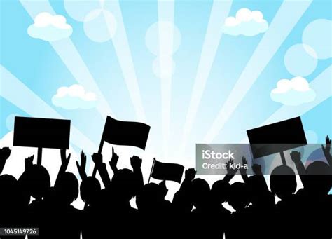 플래그와 함께 사람들의 실루엣 그림 군중 Live Event에 대한 스톡 벡터 아트 및 기타 이미지 Live Event 공연 관중 Istock