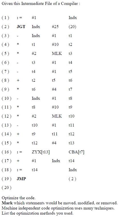 Solved Given This Intermediate File Of A Compiler 1 Indx
