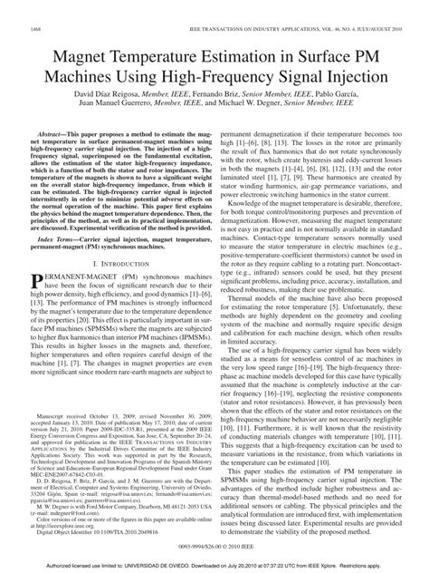 Pdf Magnet Temperature Estimation In Surface Pm Machines Using High Frequency Signal Injection