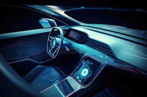 Futuristic Car With Holographic Display And Touch Screen Controls Showing Navigation And Other